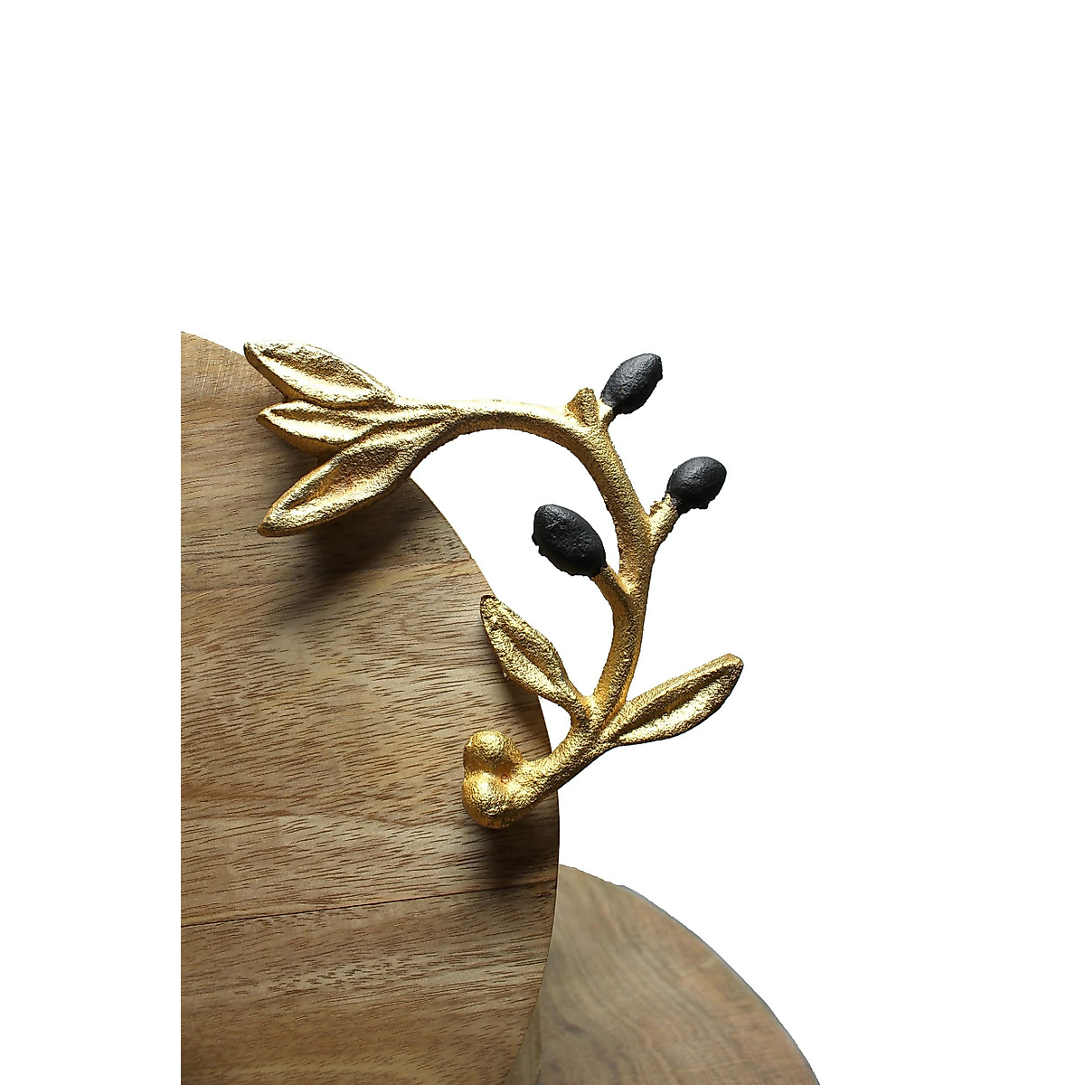 Robalo Acacia Wood Round Serving Tray with Metal Handles, 25cm Width, Brown