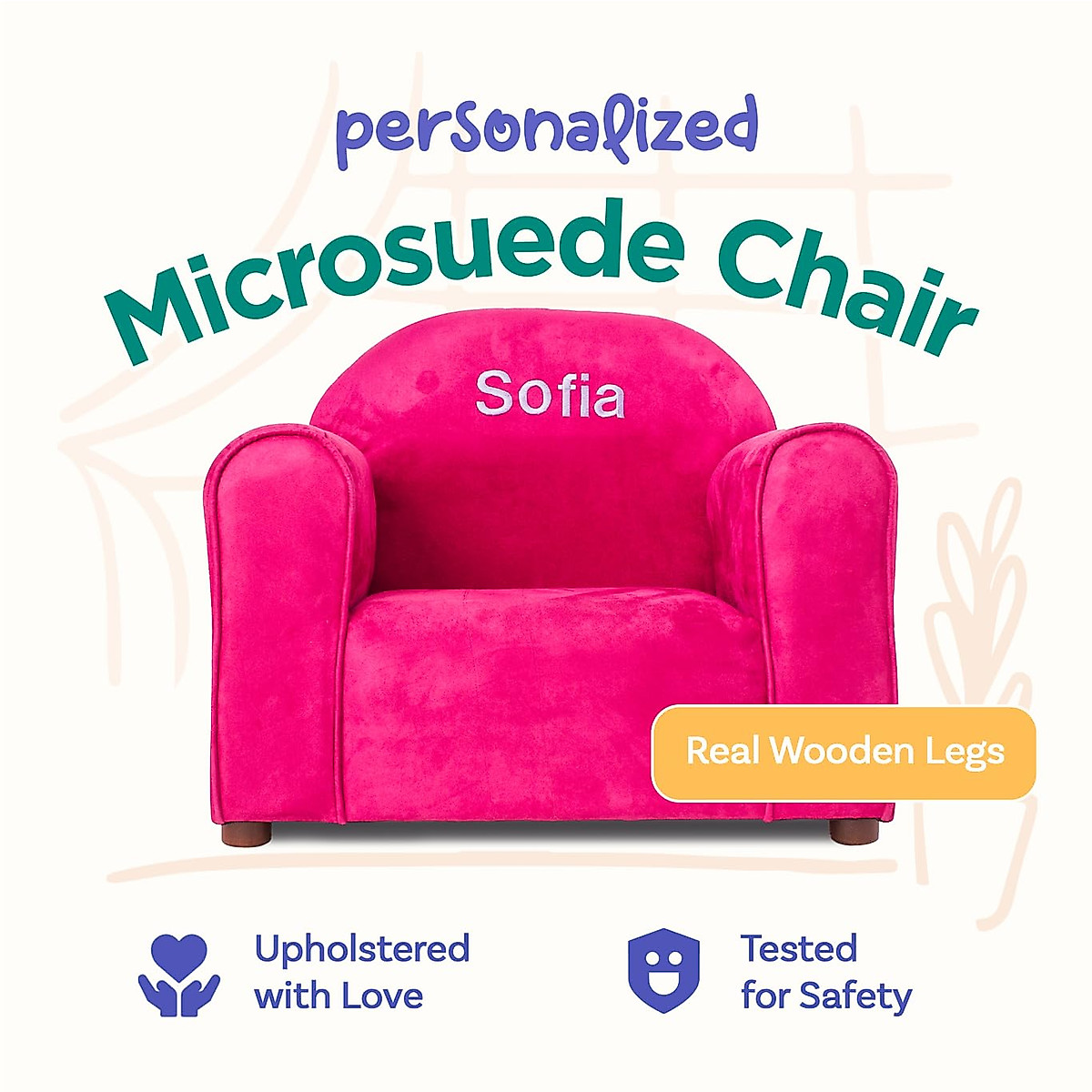 KEET Personalized Toddler Chair, Customize with Name, Personalized Kids Chair, Embroidered with Name, Kids Armchair Personalized, Easy to Coordinate, Ages 2-5 Years Kid Sofa Chair, Microsuede Hot Pink