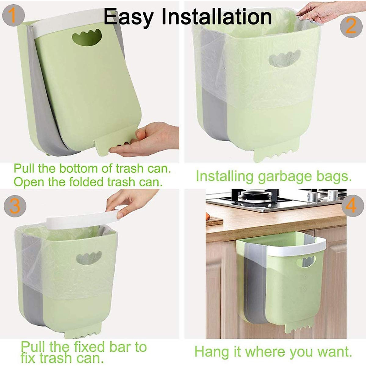 Kitchen Hanging Trash Can,Collapsible Small Garbage Bin for Kitchen Cabinet Cupboard Door, Portable Folding Home Outdoor Plastic Waste Container - 10 L / 2.6 Gallon (Green) (Green)