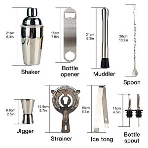 Cocktail Shaker Set Bartender Kit - 10-Piece Bar Tool Set with Bamboo Stand for Drink Mixing, Perfect Drink Mixer for Cocktail Bartending Kit for Bar, Home, Lounge & Party