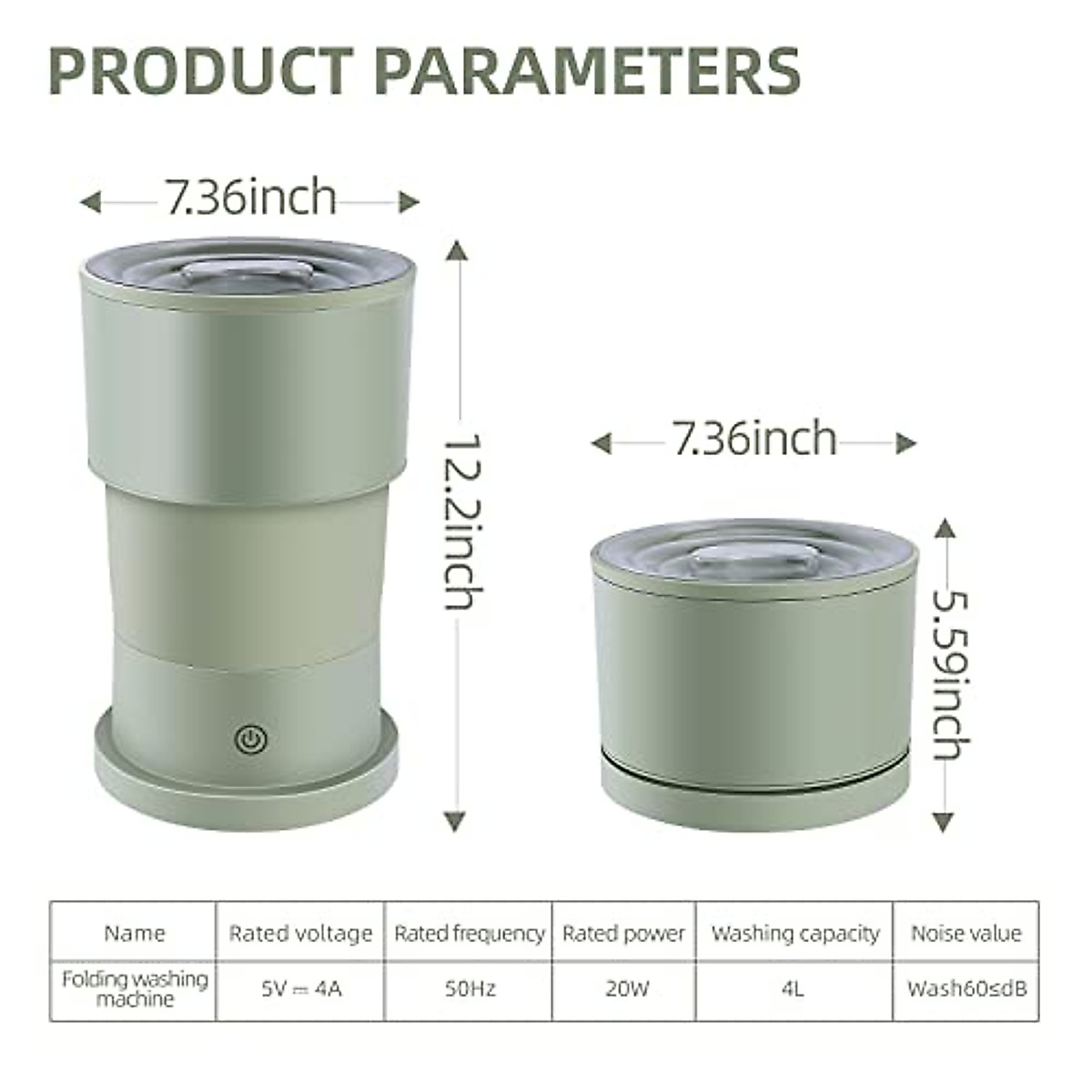 Portable Washing Machine with Effective Steri-lizing Function, Foldable Mini Small Washer for Baby Clothes, Underwear or Small Items, Suitable for Apartment, Laundry, Camping, RV, Travel (110V-240V)