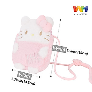 WINGHOUSE X Hello Kitty 3D Plush Small Fur Crossbody Phone Purse for Kids Little Girls, Mini Messenger Shoulder Bag
