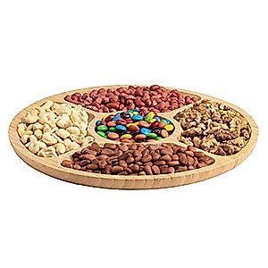 XKXKKE Wooden Divided Serving Dish With Compartments Meat and Cheese Bamboo Serving Tray Sectional Party Platter for Snacks Fruits Crackers
