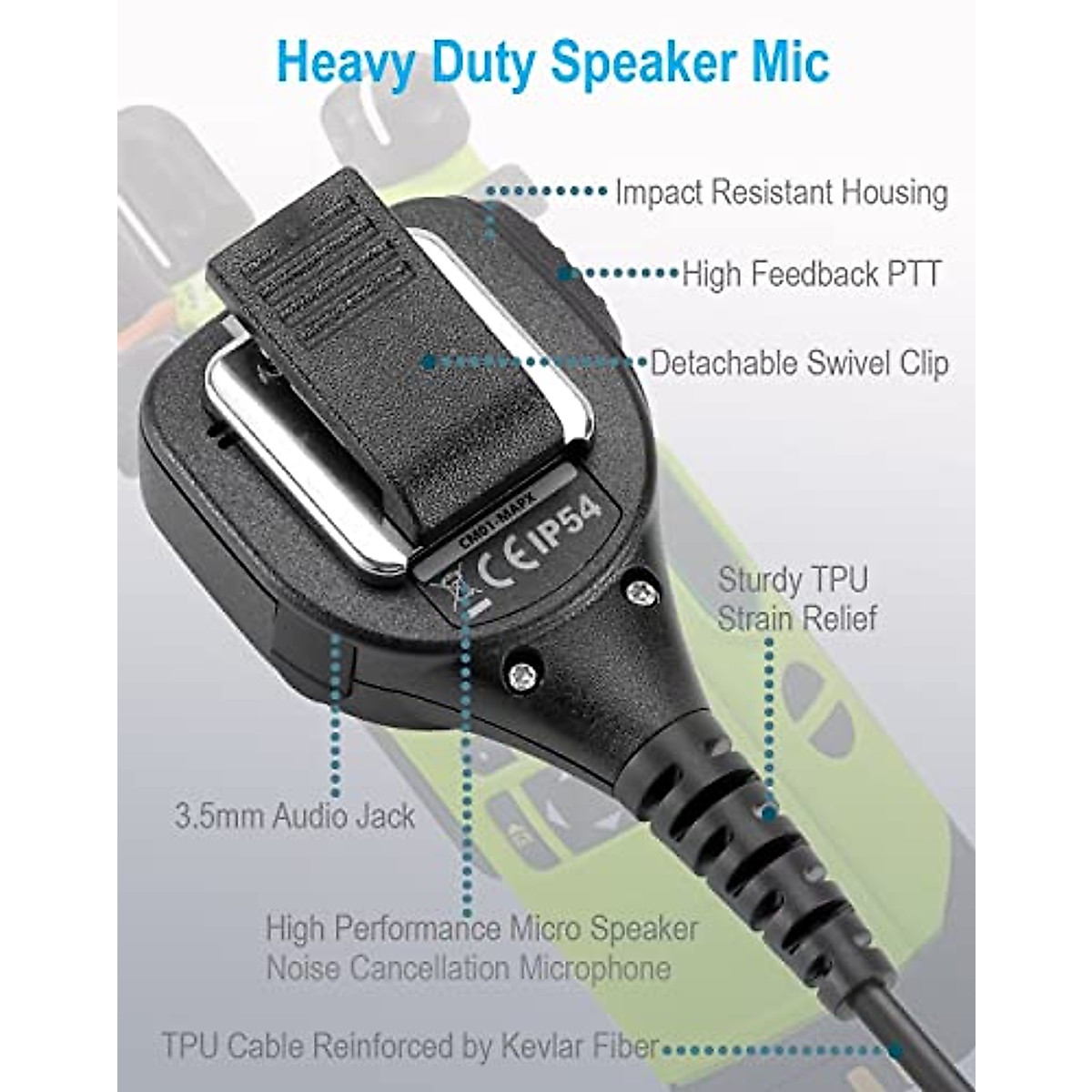 2 Pack Speaker Mics with Reinforced Cable for Motorola Radios APX4000 APX6000 APX7000 APX8000 XPR6350 XPR6550 XPR7350 XPR7550 XPR7550e (APX 4000 6000 7000 8000 XPR 6350 6550 7550), Shoulder Microphone