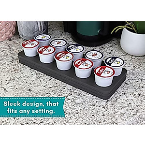 Polar Whale 2 Coffee Pod Storage Organizers Tray Drawer Insert for Kitchen Home Office Waterproof 4.5 X 11.75 Inches Holds 10 Compatible with Keurig K-Cup Durable Dark Gray Foam Made In The USA