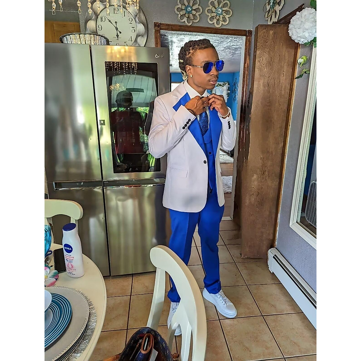 Royal Blue Tux for Men for Wedding Slim Fit 3 Piece Suit One Button Prom Suits Blazer Vest & Trousers