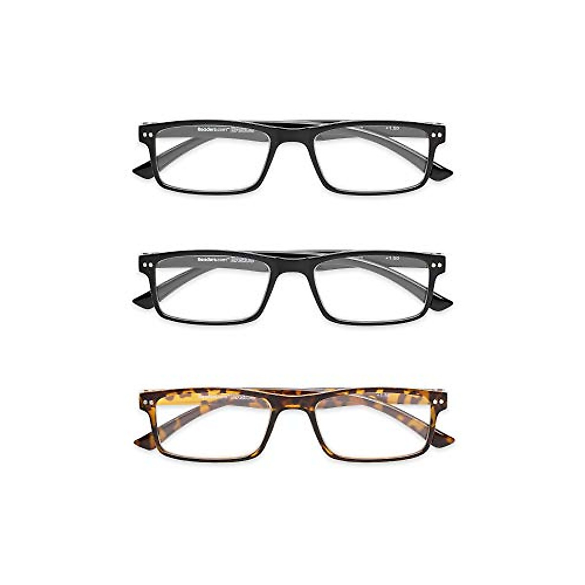 Readers Readers.com Fully Magnified Reading Glasses: The Cordon - 3 Pairs, Classic Rectangle for Women and Men - Black/Tortoise, 2.50