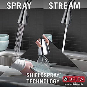 Delta Faucet Lenta Pull Down Kitchen Faucet Chrome, Chrome Kitchen Faucets with Pull Down Sprayer, Kitchen Sink Faucet, Faucet for Kitchen Sink with Magnetic Docking Spray Head, Chrome 19802Z-DST