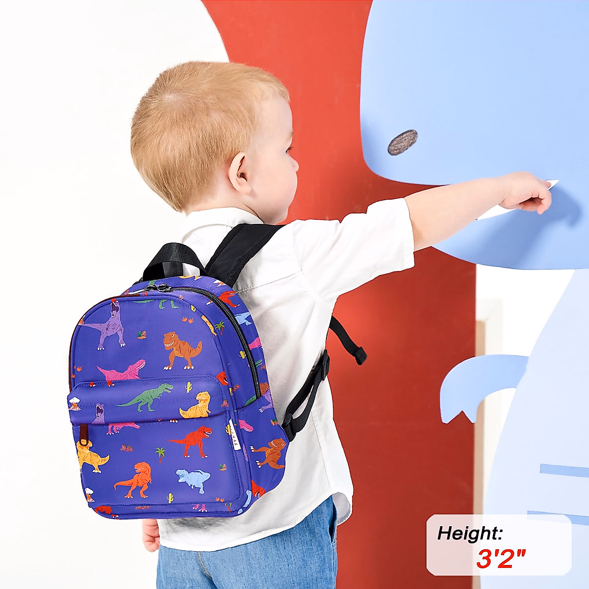 BIGHAS Lightweight Toddler Kids Backpack with Chest Strap For Boys and Girls, Preschool Kindergarten 3-6 Years Old 30 Colors (Trex/Blue)