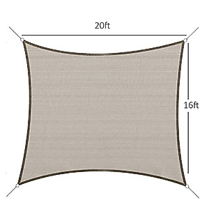 Outsunny 16' x 20' Sun Shade Sail Canopy, Rectangle UV Block Awning for Patio Garden Backyard Outdoor, Brown