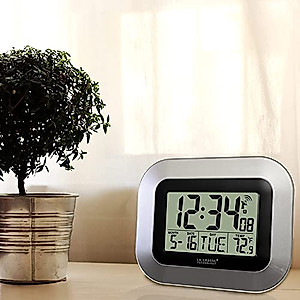 La Crosse Technology WT-8005U-S Atomic Digital Wall Clock with Indoor Temperature, Silver, Pack of 5