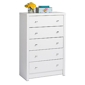 Prepac Calla 5 Drawer Dresser for Bedroom, Chest of Drawers, Bedroom Furniture, Clothes Storage and Organizer, 16" D x 30.25" W x 45" H, White, WDBR-0550-1