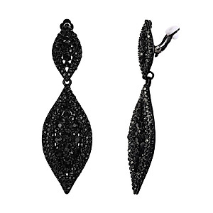 Flyonce Clip On Earrings for Women Rhinestone Crystal Wedding Bridal Clip-on Drop Dangle Earrings Black Black-Tone