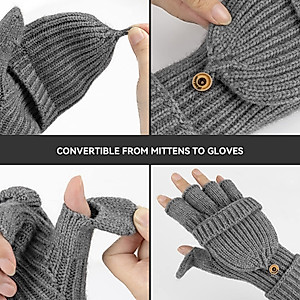 Cierto Winter Fingerless Gloves for Women & Men | Cold Weather Convertible Thermal Gloves for Cycling Running Driving Ski,Mens Womens Warm Knit Mittens