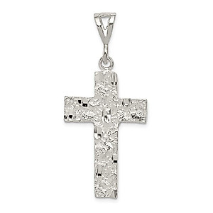 Solid 925 Sterling Silver Nugget Cross Pendant Charm - 46mm x 22mm