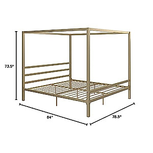 DHP Modern Metal Canopy Platform Bed with Minimalist Headboard and Four Poster Design, Underbed Storage Space, No Box Spring Needed, King, Gold
