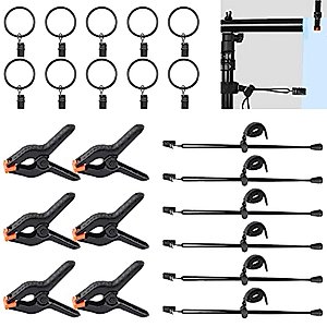 WOKAPE 22 Packs Photography Backdrop Clips Clamps, Include 10 Curtain Ring Clips, 6 Spring Clamps, 6 Leather Background Clips Holder for Photo Studio Backdrop Background Helper Photo Clamp
