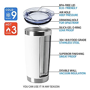 HASLE OUTFITTERS 20oz Tumblers Bulk Stainless Steel Cup with Lid Double Wall Vacuum Insulated Coffee Mug for Cold & Hot Drinks 8 Pack, White