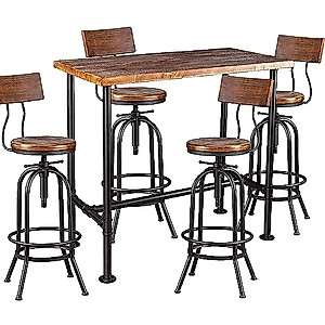 LOKKHAN Rectangular Dining Table for 4, (47.3" L x 41.3" H x 23.6" W), Heavy Duty Metal Pipe, Solid Wood Desktop, Home Kitchen Bar Office Cafe Pub, Rustic Industrial, Black & Brown