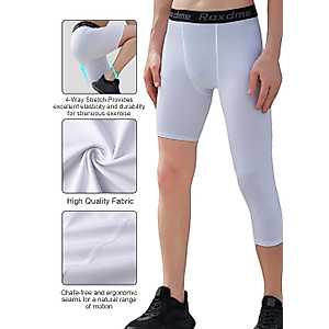 Roxdme 2 Pack Men's 3/4 One Leg Compression Capri Tights Pants Basketball Athletic Running