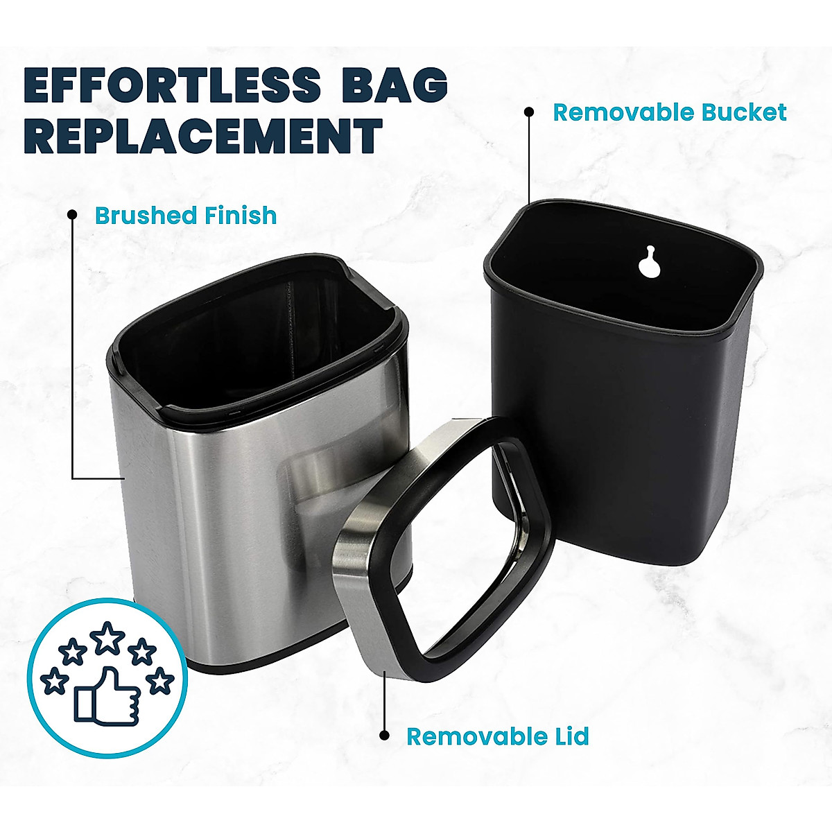 Alpine 20 Liter /5 Gallon Trash Can Open Top - Slim Stainless Steel Trash Can No Lid, Modern Silver Metal Wastebasket, Narrow Trash Can with Removable Trash Bin for Office Desk, Kitchen, Bathroom