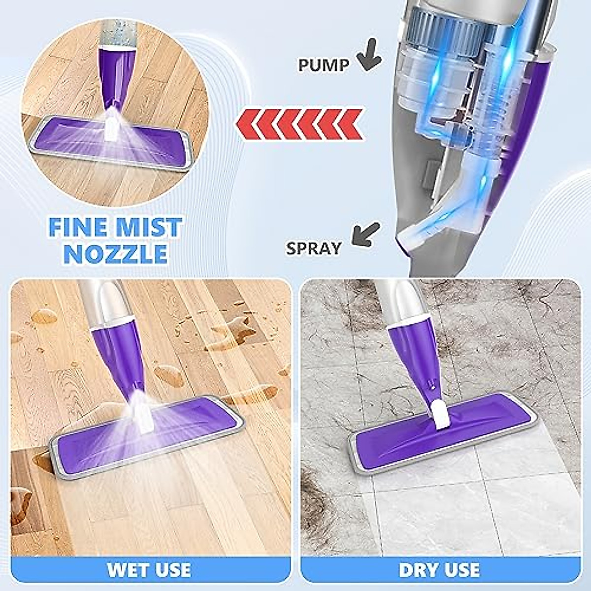 Spray Mops for Floor Cleaning Microfiber Floor Mop for Hardwood Floors Wet Dust Mop Flat Mop Floor Cleaner Mop with 4 Washable Pads 440 Ml Refillable Bottle for Wood Floor Tile Laminate Vinyl Kitchen