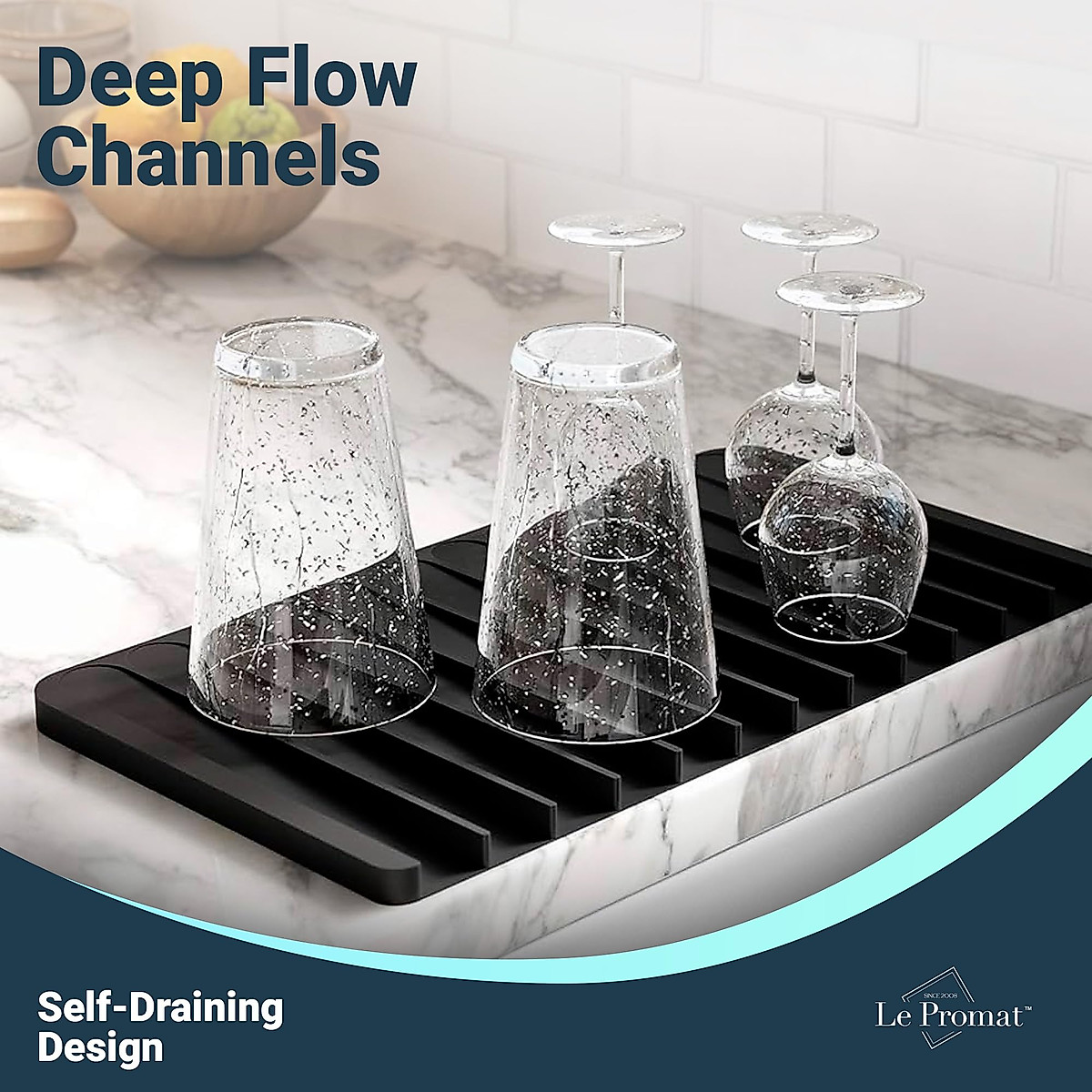 TRUSTAINLESS Combo Pack - Premium Multipurpose Black Silicone Extra Large 21 Inch Rolling Sink Rack and Drying Mat. Multipurpose Kitchen Accessory and Trivet