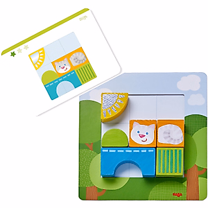 HABA Animal Squares Chunky Wooden Puzzle Building Blocks Arranging Game with Template Cards, Montessori Toys Toddler Puzzle Ages 2+ (Made in Germany)