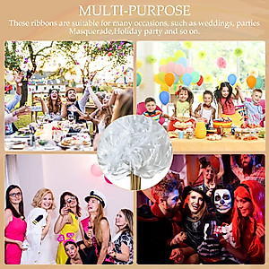 100 Pieces Lace Ribbon Wedding Wand Sticks Colorful Ribbon Streamers Party Ribbon Streamers with Bells Silk Fairy Stick Wands for Wedding, Party, Holiday, Activities(White)