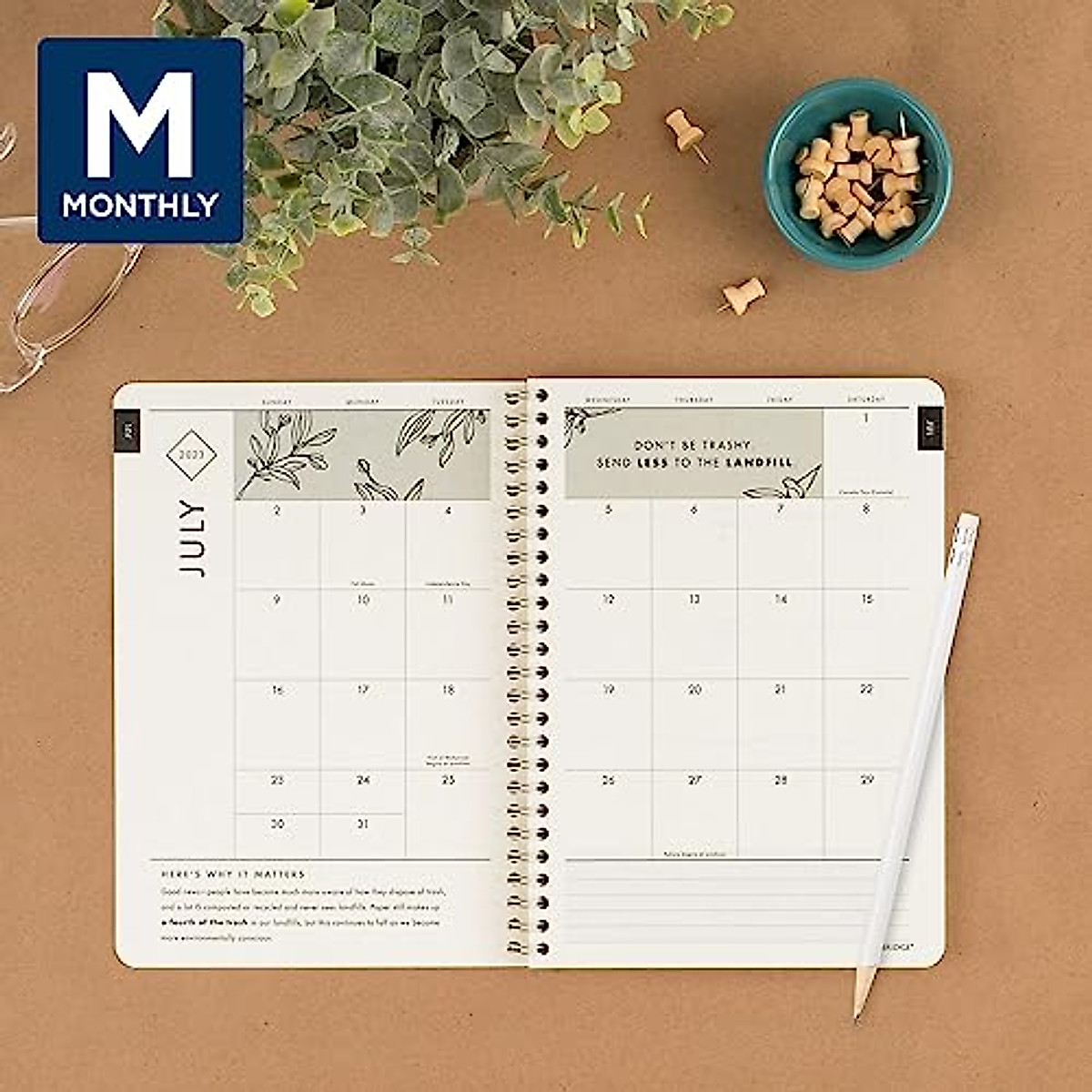 2023-2024 Cambridge® GreenPath Academic Weekly/Monthly Planner, 5-1/2" x 8-1/2", Floral, July 2023 to June 2024, GP40-200A