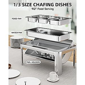 Halamine Roll Top Chafing Dish Buffet Set, 9 Qt Stainless Steel Catering Chafer Server with 3 1/3 Size Pans Rectangle Catering Warmer Server for Wedding, Parties, Banquet, Catering Events, Graduation