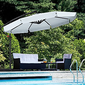 COOSHADE Offset Hanging Patio Umbrella Cantilever Umbrella 9FT Outdoor Market Umbrella with Crank & Cross Base for Garden, Deck, Backyard, Pool and Beach(Grey)