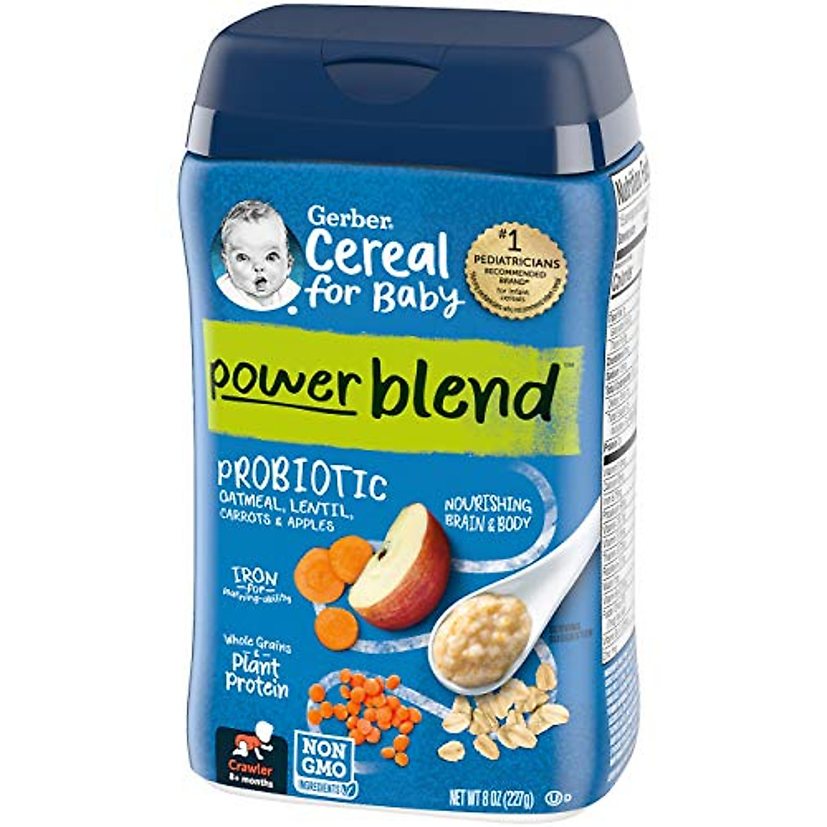 Gerber Cereal for Baby Power Blend Baby Cereal, Probiotic with Oatmeal, Lentil, Carrots & Apples, Made with Whole Grains & Plant Protein, 8 OZ Canister (Pack of 3)