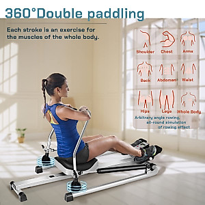 Rowing Machines for Home Use SPORFIT Compact Portable Folding Rower Machine with 12 Level Adjustable Hydraulic Resistance & LCD Monitor, Soft Seat Row