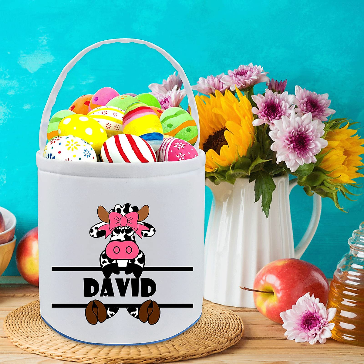 Personalized Easter Basket for Girls Boys with Handle Custom Easter Canvas Tote Bags with Name Buny Gifts