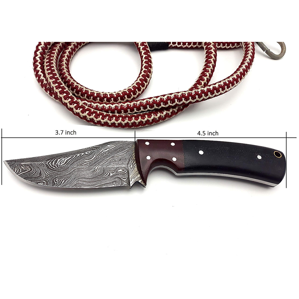 Nooraki SK-63 Handmade Damascus Hunting Knife 8.5 inches Full Tang Blade with Leather Sheath Skinner Knife, Camel Bone Handle