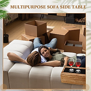 Maitys 2 Set Bamboo Wood Sofa Arm Tray TV Side Table for Couch Anti Slip Armrest Organizer Protector Drink Holder Drink Coaster Remote Caddy for Chair Birthday Housewarming Wedding Gifts