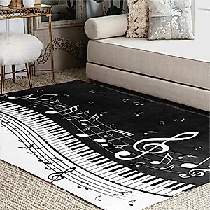 ALAZA Abstract Piano Music Note Black Area Rug Rugs for Living Room Bedroom 7' x 5'