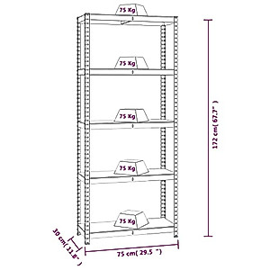 vidaXL 5-Layer Storage Shelf - Galvanized Steel, Engineered Wood and Plastic - Industrial Style - Sturdy Durable Design - Anthracite Color - Dimensions: 29.5" x 11.8" x 67.7"