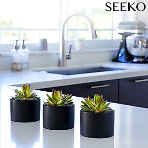 SEEKO Succulents Artificial Succulent Plants in Ceramic Pots (3 Pack) Faux Potted Plant Décor, Black Bathroom Décor, Home Décor Gifts, Small Fake Desk Plant for Home Office, Kitchen or Book Shelf