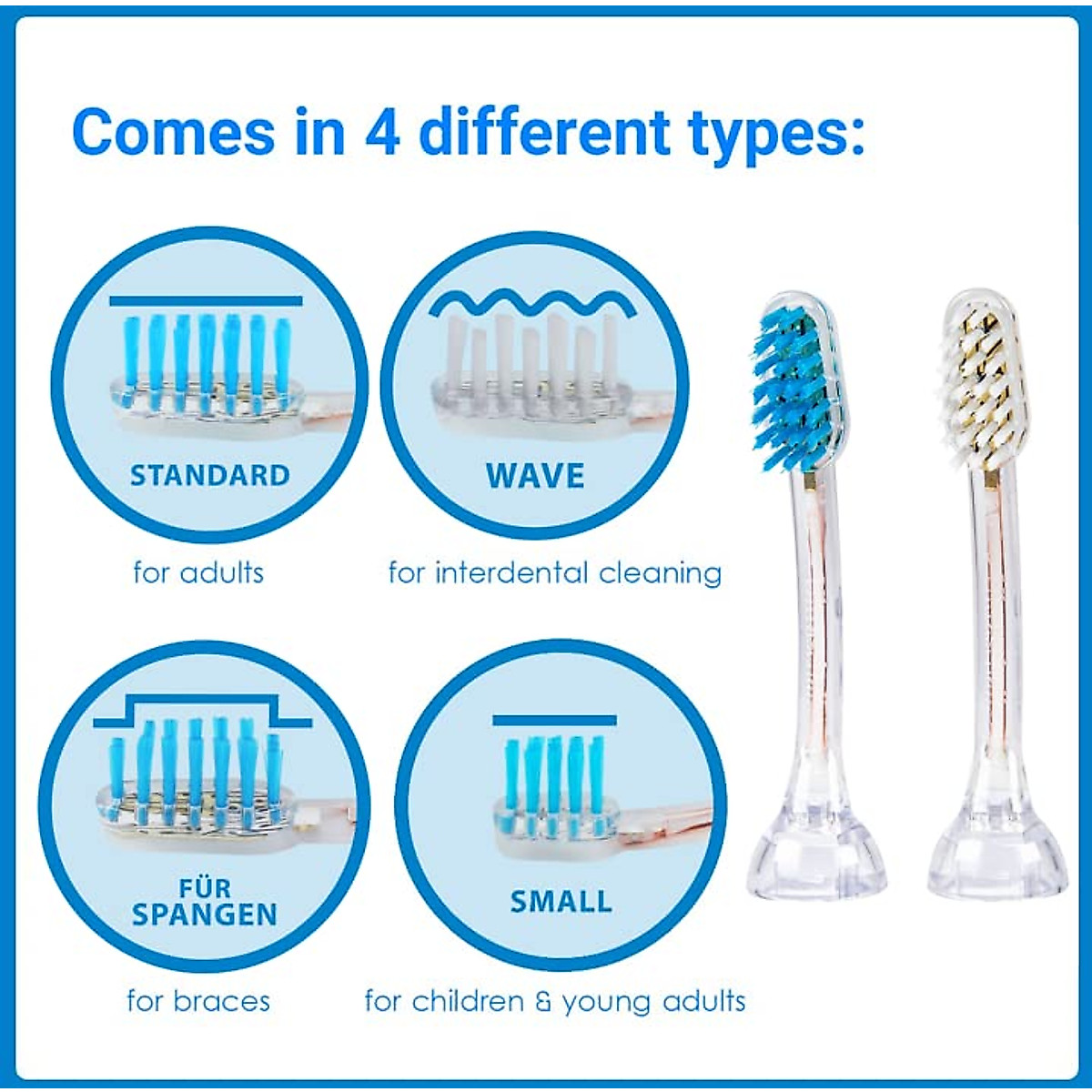 Emmi-dent Metallic/Professional 2-Pin Bristle-Head Attachments - Electric Toothbrush Replacement Heads. Cleans with Ultrasound Waves (Wave 4 Pack)