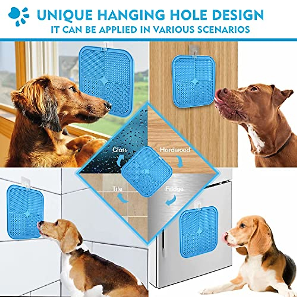 Licking Mat for Dogs & Cats 2 Pack, Slow Feeder Lick Pat with Non-Slip Design, Feeding Mat Anxiety Relief with Suction Cups for Butter Food Yogurt Peanut, Pets Bathing Grooming Training Calming Mat