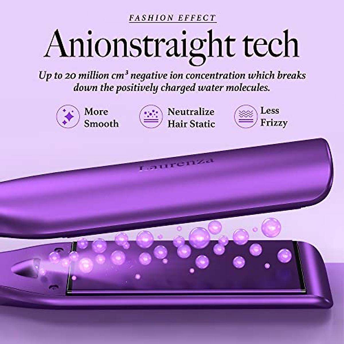 Milano by Laurenza Hair Straightener and Curler 2 in 1, SuperMax Design 8.5 Inch² Extra-Large 3D Floating Ceramic Flat Iron, Dual Voltage Straightening Irons with 20 Million cm³ Anion Outlet (Purple)