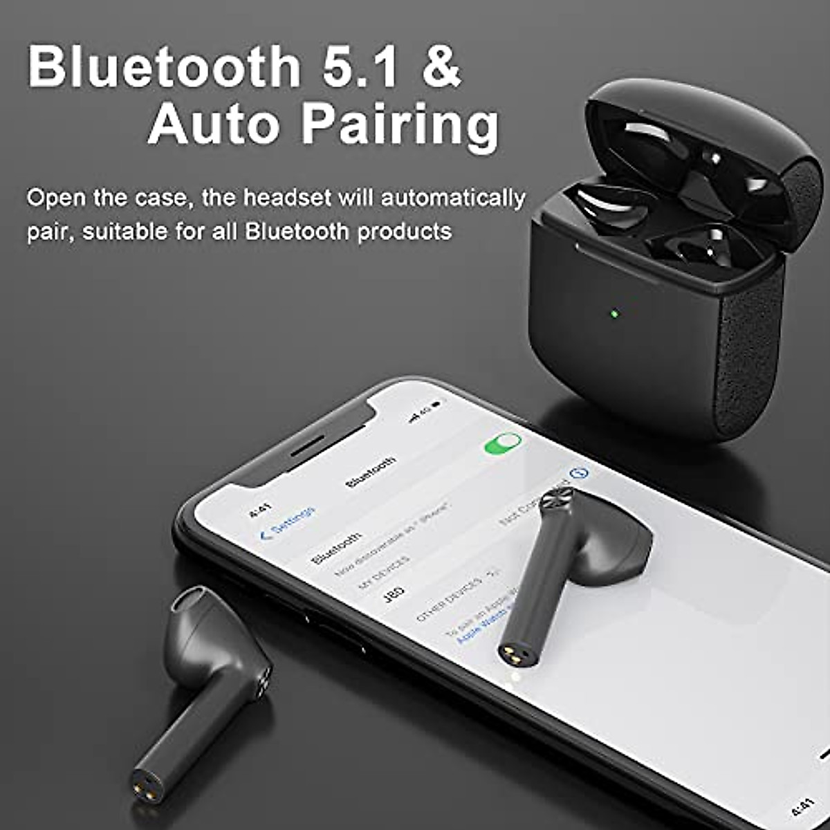 True Wireless Earbuds Bluetooth Earphones with Charging Case, Ipx5 Waterproof Ear Buds Wireless Bluetooth Earbuds Clear Call Built in Mic, 24 Hrs Compatible for iPhone Android Deep Bass Earbuds