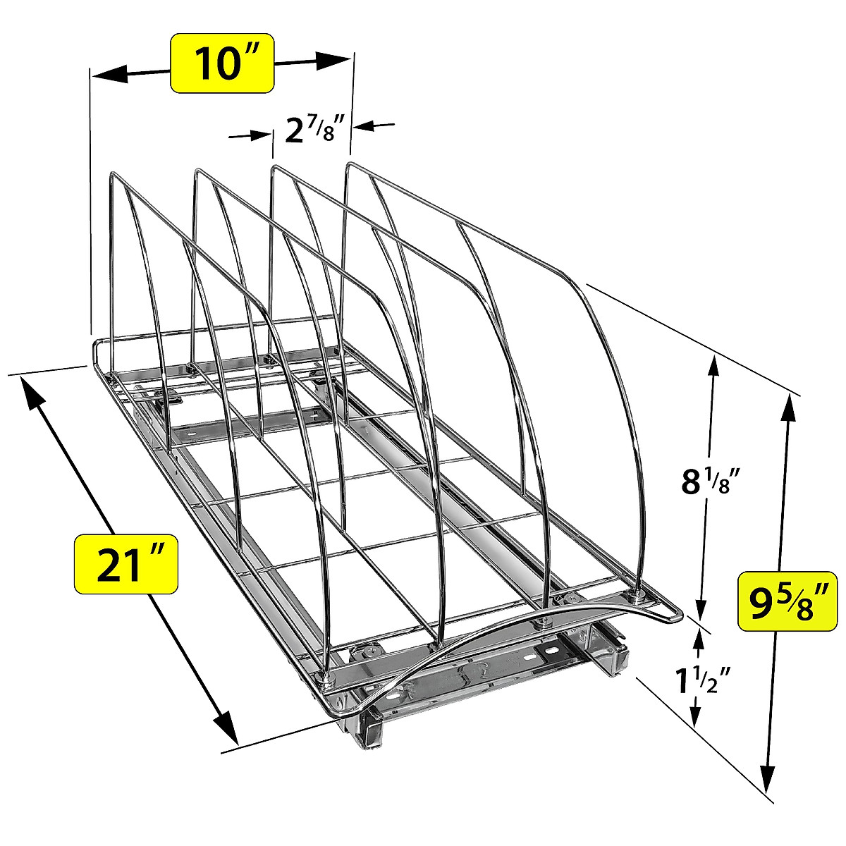 Lynk Professional® Slide Out Cutting Board, Bakeware, and Tray Organizer - Pull Out Kitchen Cabinet Organizer - 10 inch wide x 21 inch deep - Chrome