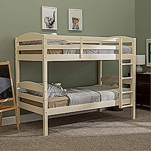 Walker Edison Solid Wood Twin Trundle Kids Bed Frame With Wheels Bunk bed Kids Bed Bedroom Storage Guard Rail Ladder, Twin, White