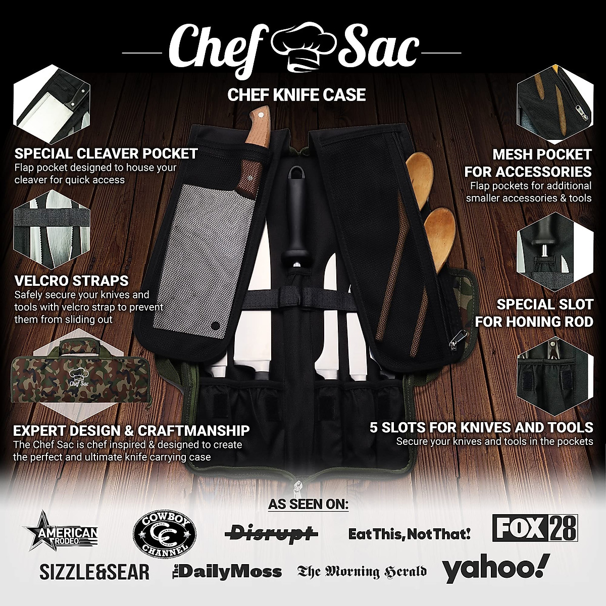 Chef Sac Chef Knife Roll Bag Case with 8-Pack Knife Guards Included