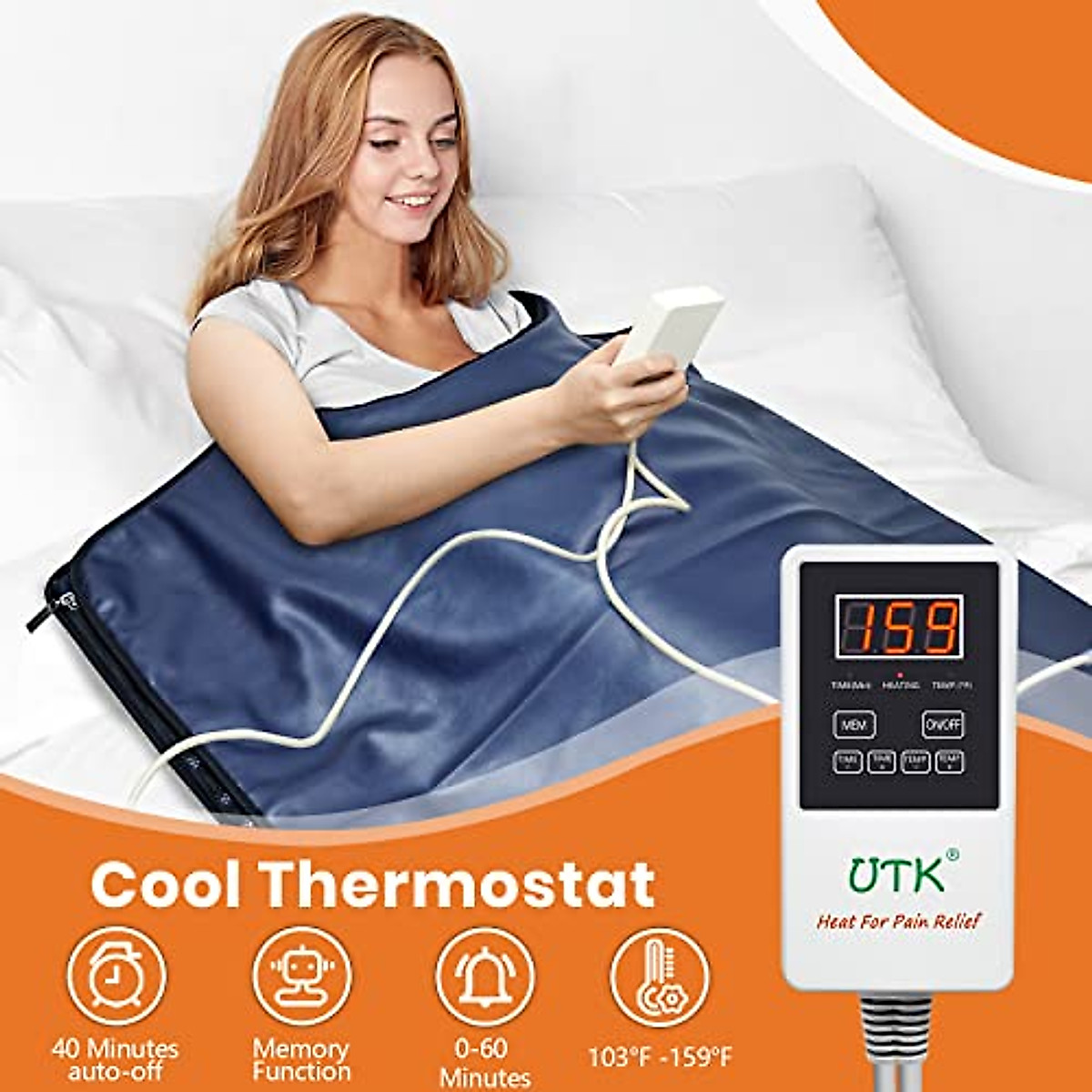 UTK Infrared Sauna Blanket, Portable Sauna Blanket for Home, Full Body & Mind Relax and Detoxify, Pain Relief, Sweat Fast, Updated Natrural Jade Stones & 850nm Bio-Photon, Deep Sleep, Blue(71''x71'')