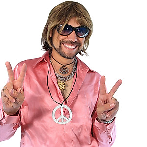 Skeleteen Silver Peace Sign Pendant - 1960s 1970s Hippie Party Accessories Necklace - 1 Piece