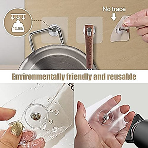 Ginmino Wall Hooks 13.5lbs(Max) Transparent Reusable Adhesive Hooks, Waterproof and Oilproof, Bathroom Kitchen Wall Hooks Heavy Duty 10 Pack